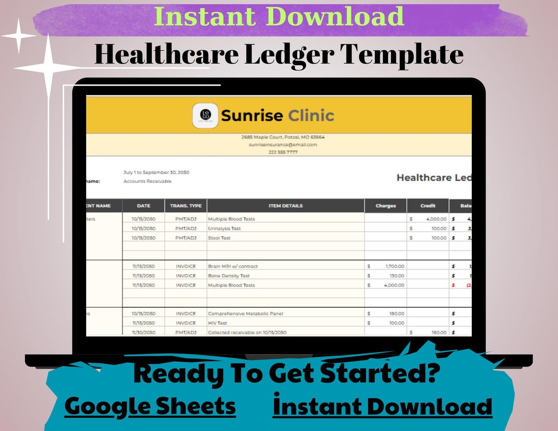 Healthcare Ledger Template, Editable Google Sheets, Digital Download ...