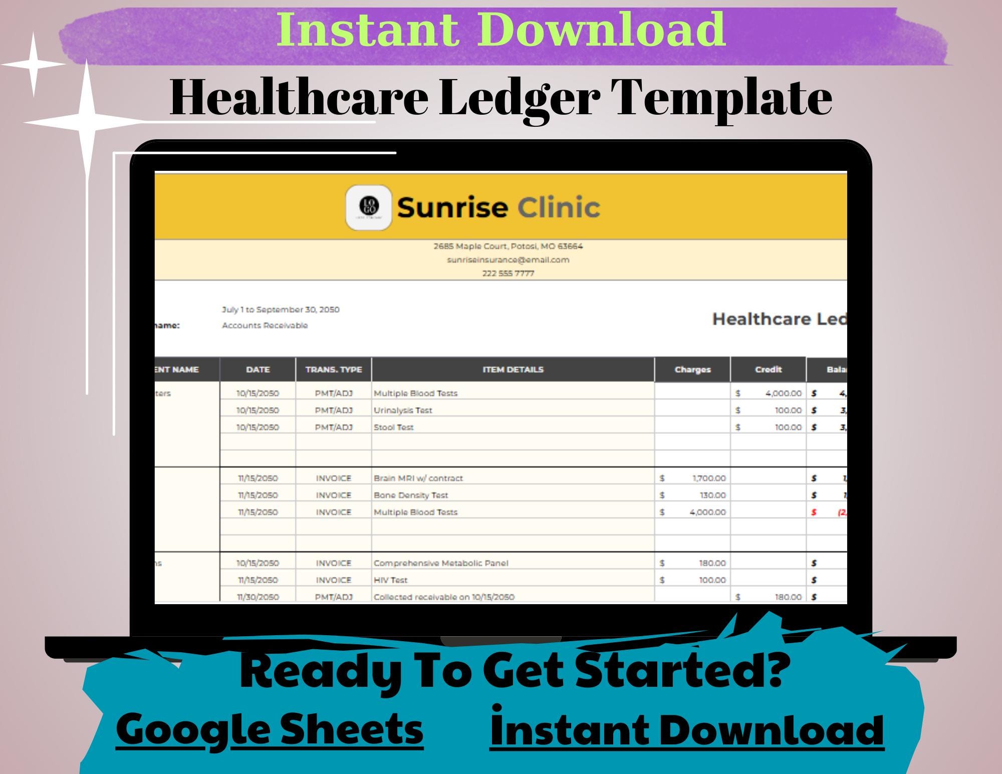 Healthcare Ledger Template, Editable Google Sheets, Digital Download ...