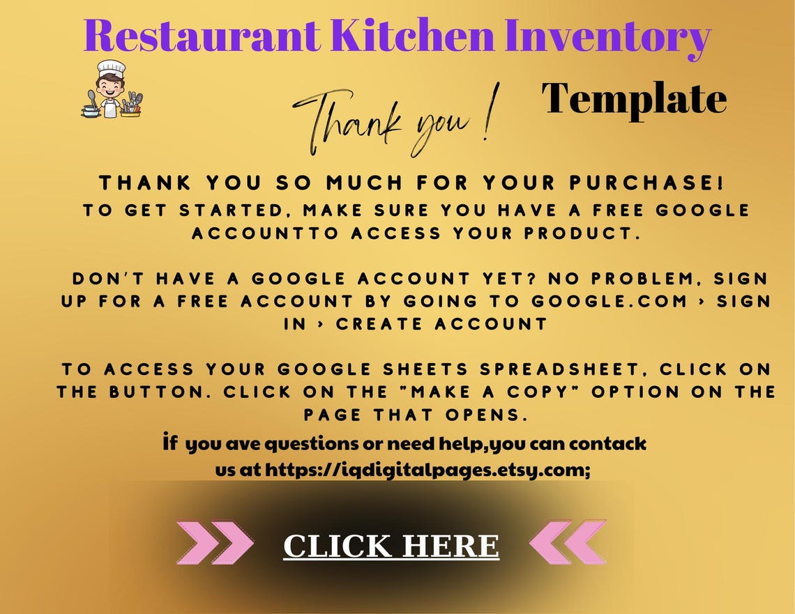Restaurant Kitchen Inventory Template: Editable Google Sheets (digital ...