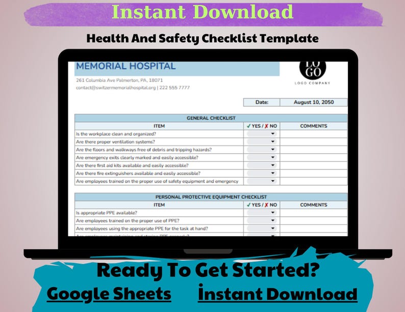 Health and Safety Checklist Template, Digital Download, Google Sheets ...