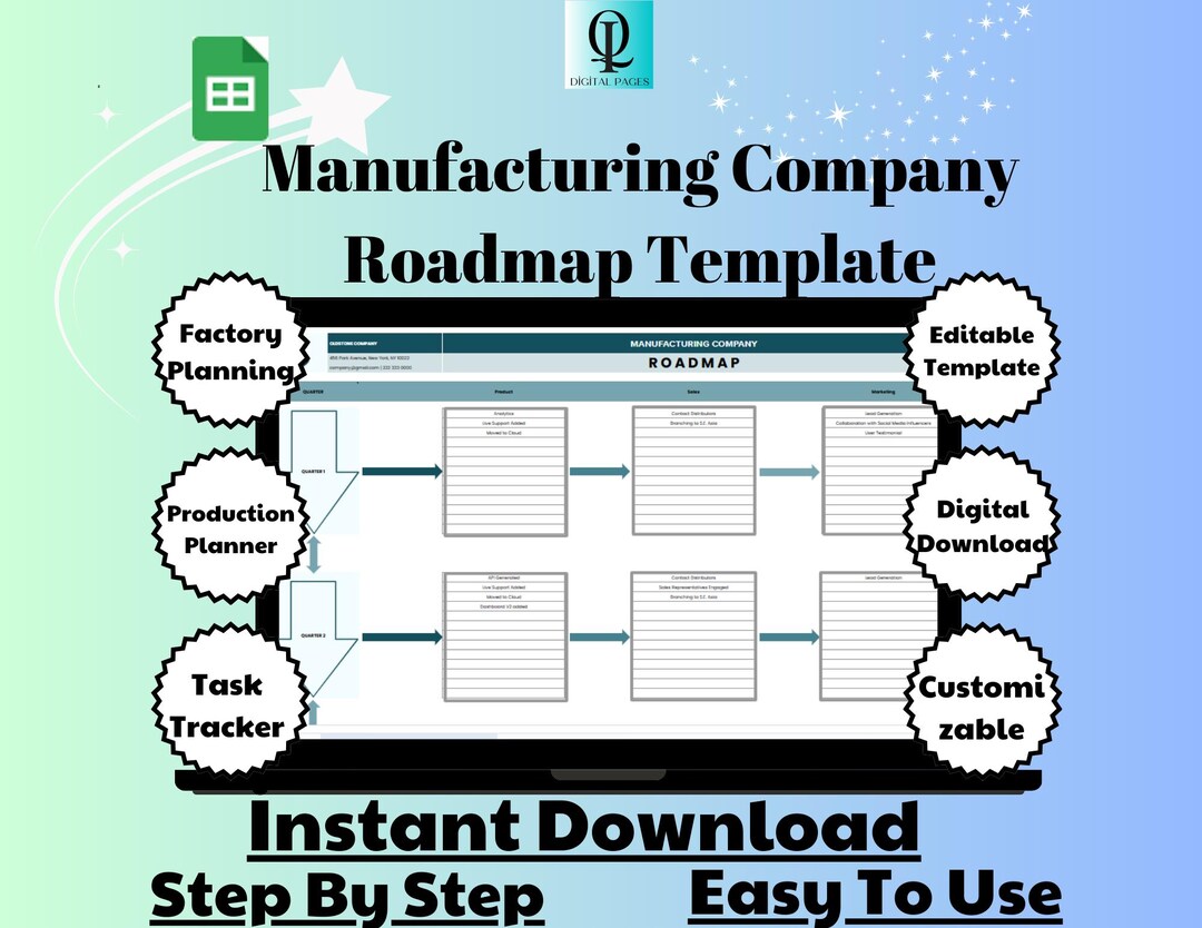 Manufacturing Company Roadmap Template, Editable Google Sheets, Easy to ...