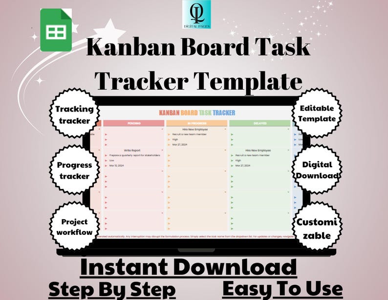 Kanban Board Task Tracker: Editable Excel & Google Sheets (digital ...