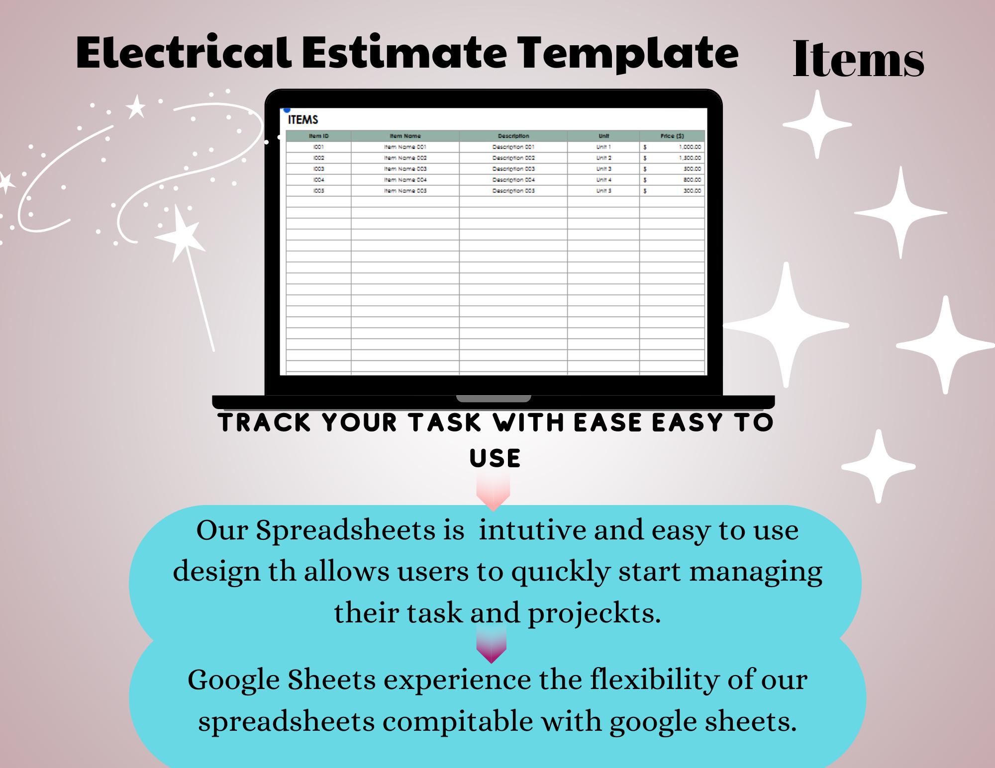 Electrical Estimate Template, Editable Google Sheets, Easy to Use ...