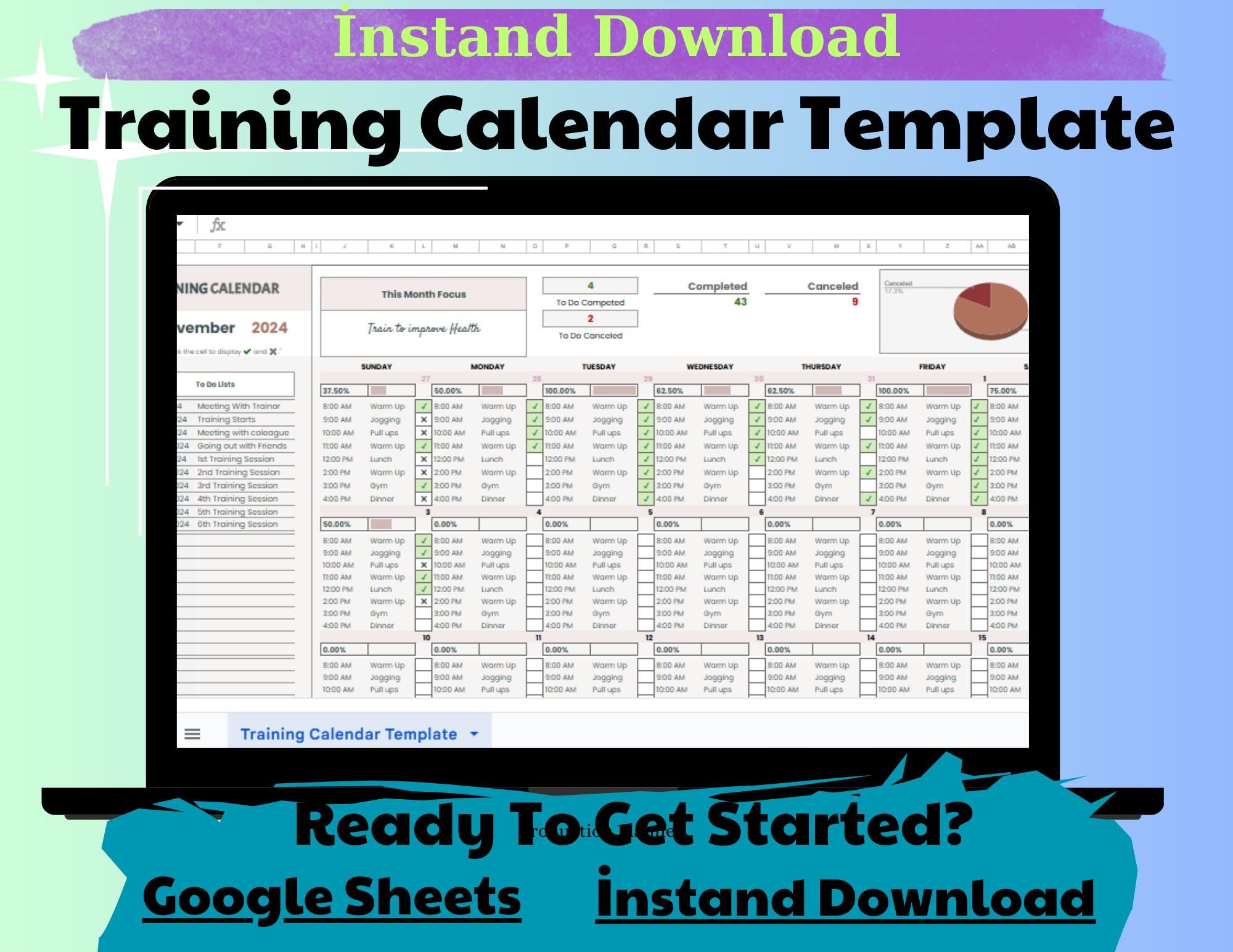 Training Calendar Template: Editable Google Sheets (digital Download ...