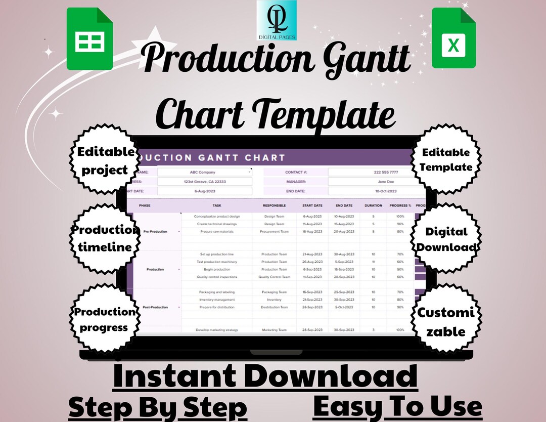 Production Gantt Chart Template, Digital Download, Editable & Easy to ...