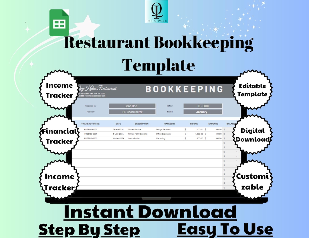 Restaurant Bookkeeping Template, Editable Google Sheets, Easy to Use ...