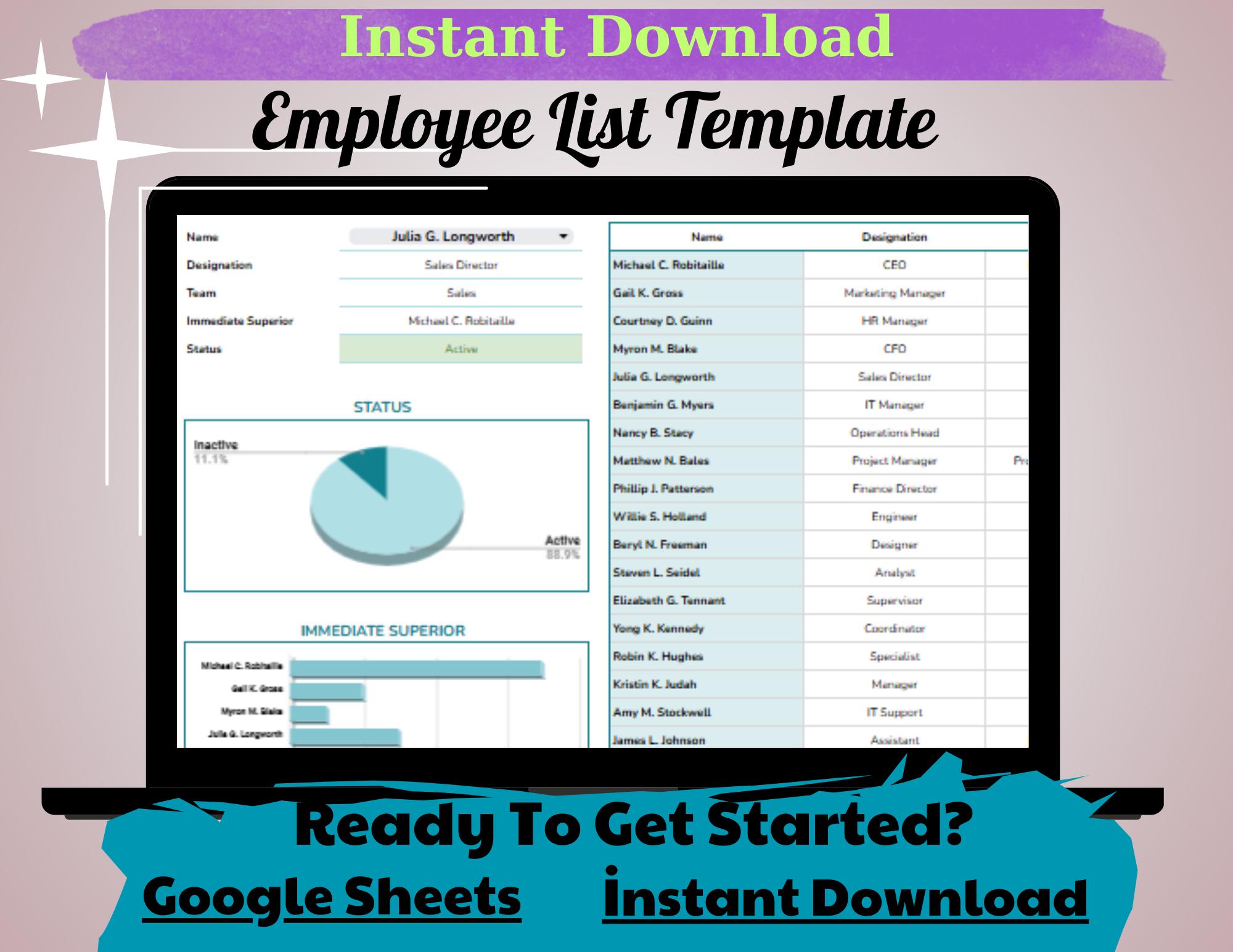 Employee List Template, Editable Google Sheets, Digital Download for ...