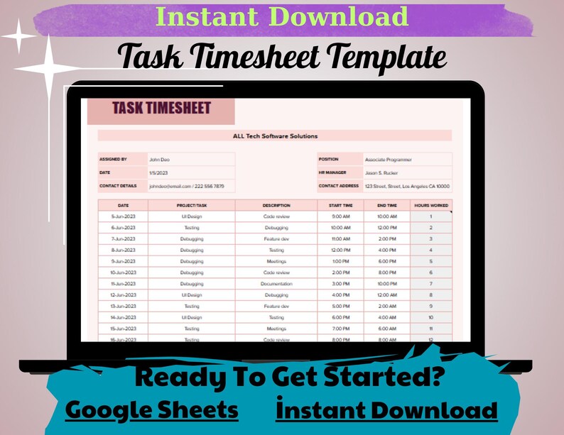 Task Timesheet Template, Digital Download, Editable & Easy to Use ...