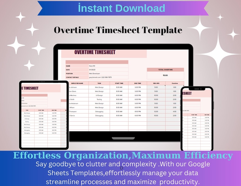 Overtime Timesheet Template, Google Sheets Work Hours Tracker, Employee ...