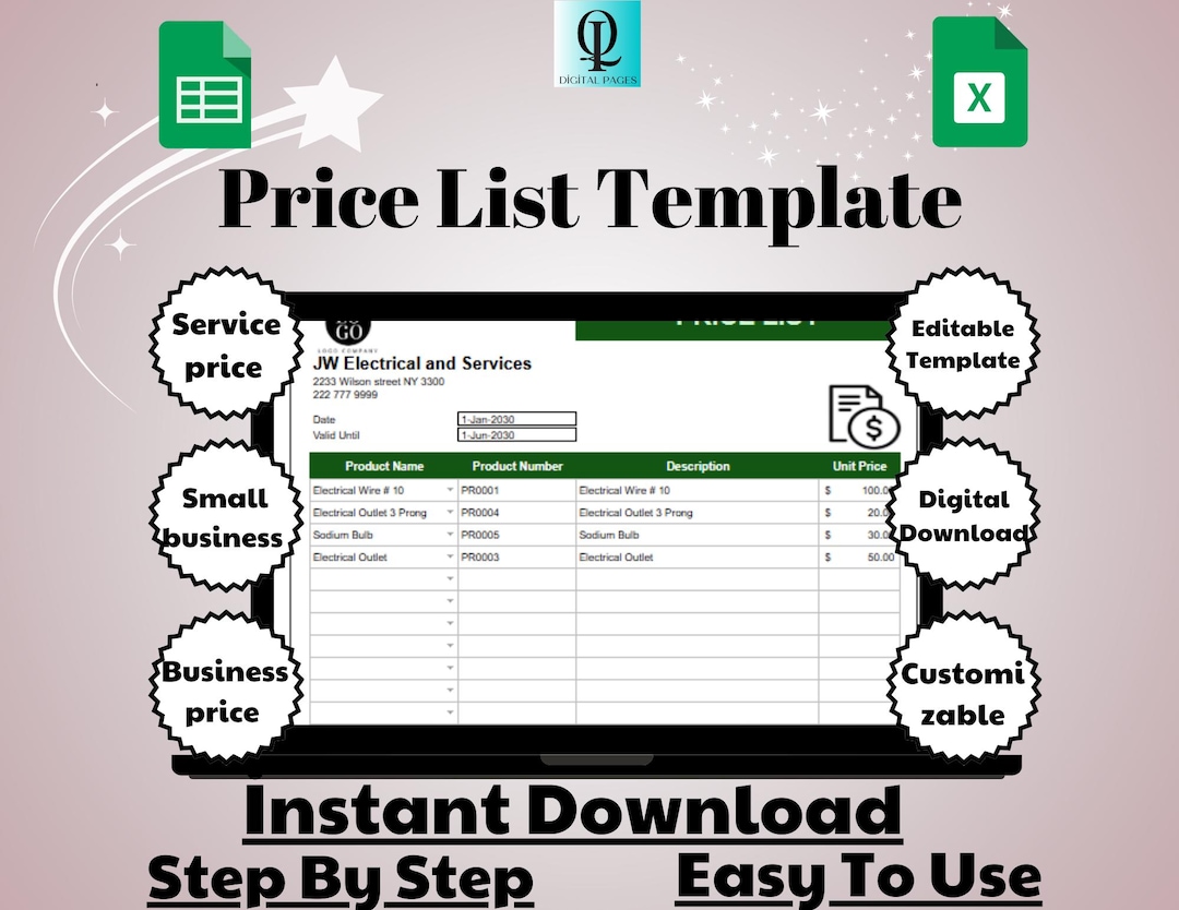 Price List Template, Digital Download, Editable Google Sheets, Easy to ...
