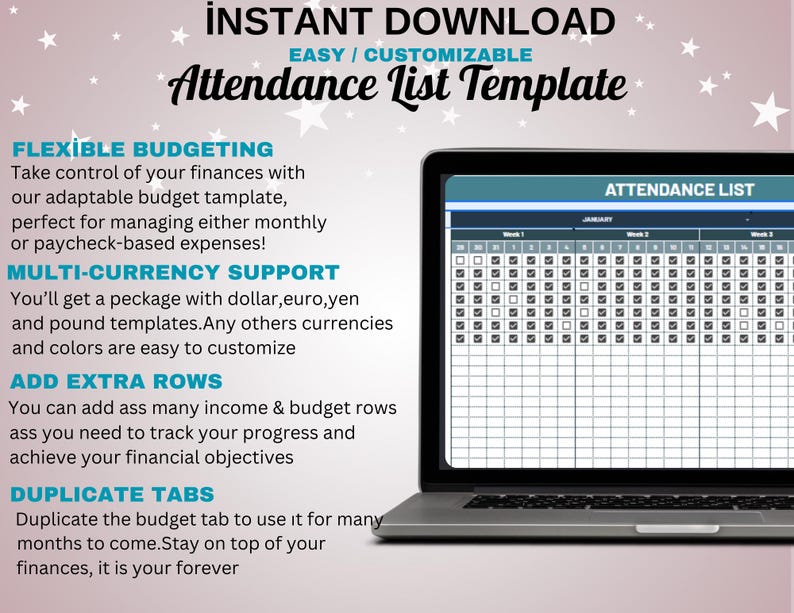 Attendance List Template, Digital Download, Editable & Easy to Use ...