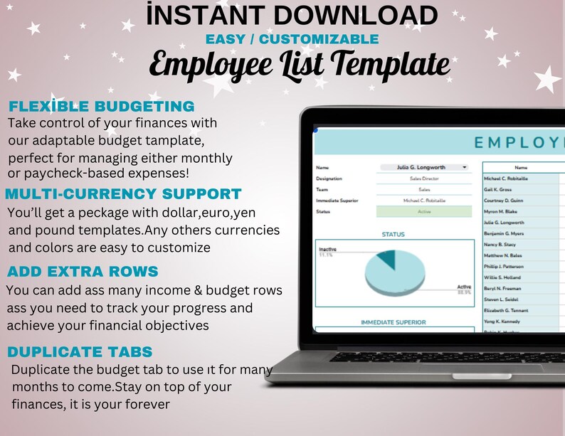 Employee List Template, Editable Google Sheets, Digital Download for ...