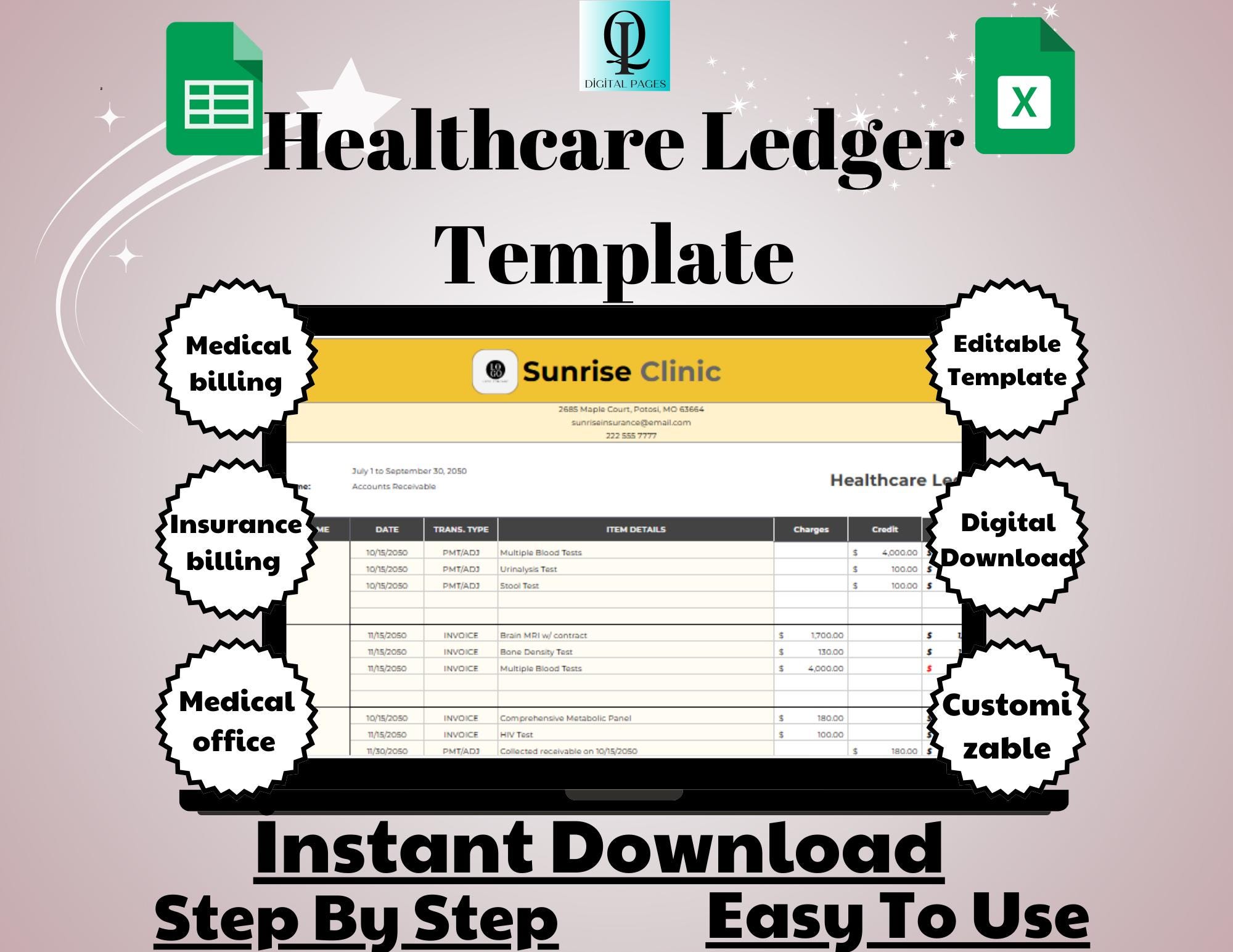 Healthcare Ledger Template, Editable Google Sheets, Digital Download ...