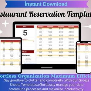 Restaurant Reservation Template, Editable Google Sheets, Digital ...