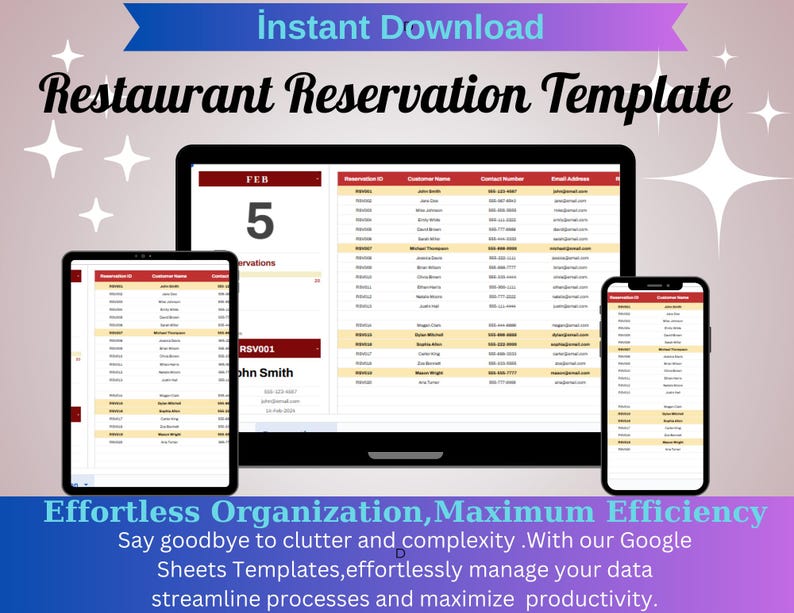 Restaurant Reservation Template, Editable Google Sheets, Digital ...