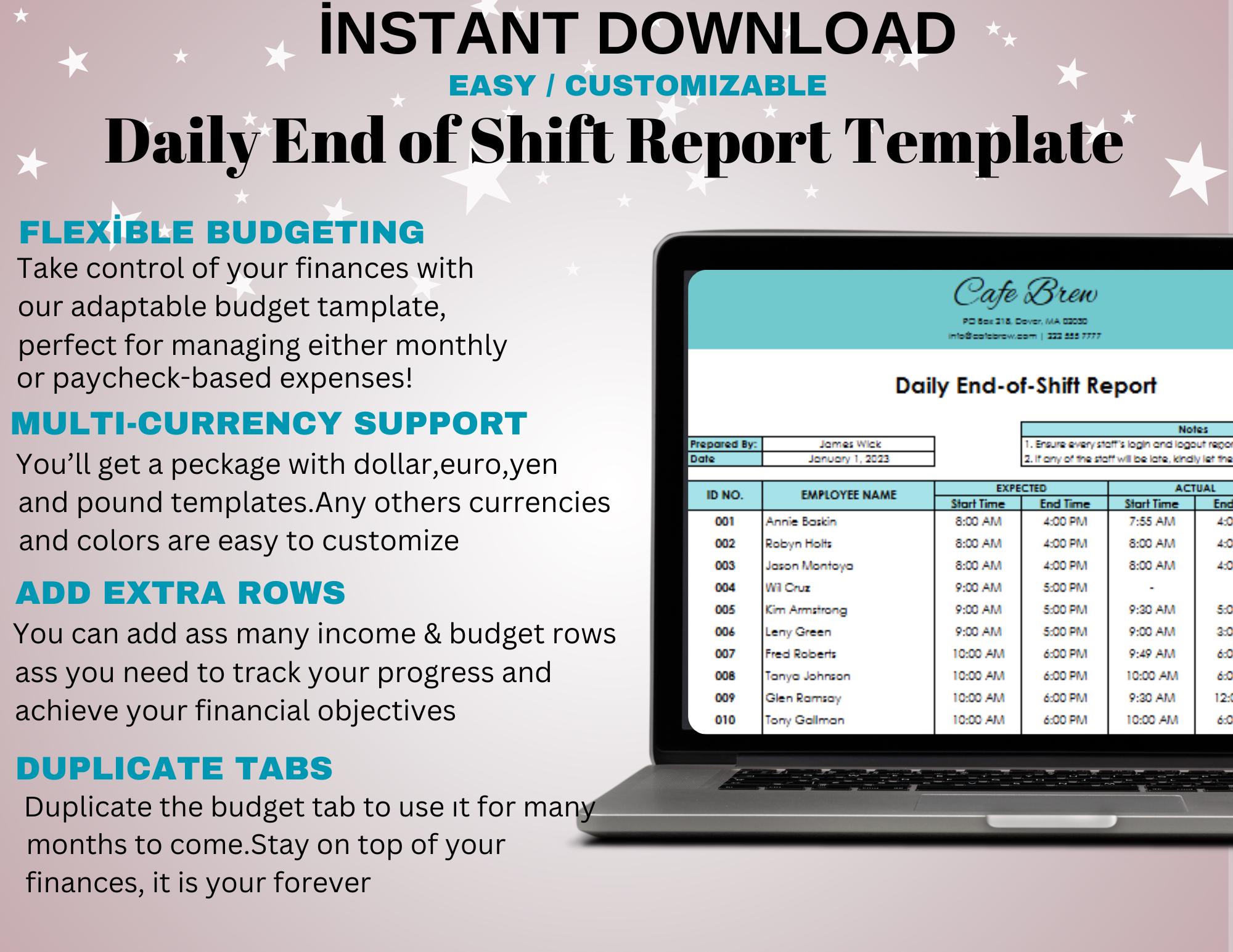 Daily End of Shift Report Template, Editable Google Sheets, Digital Download for Managers and ...