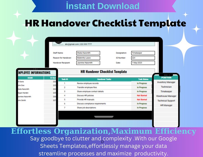 HR Handover Checklist Template, Editable Google Sheets, Digital ...
