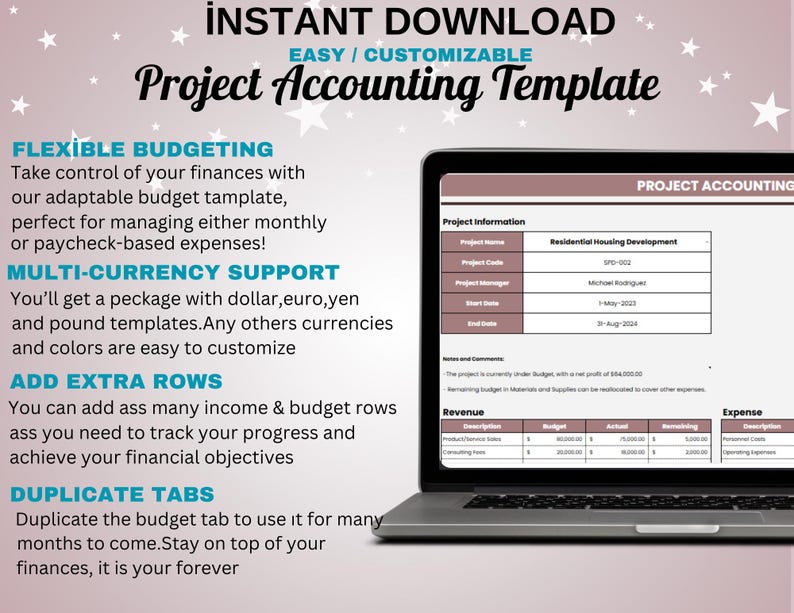 Project Accounting Template, Digital Download, Editable & Easy to Use ...