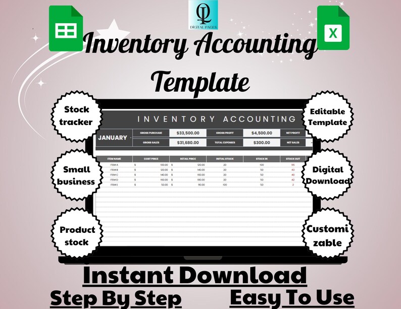 Inventory Accounting Template, Editable Google Sheets, Stock Tracker ...