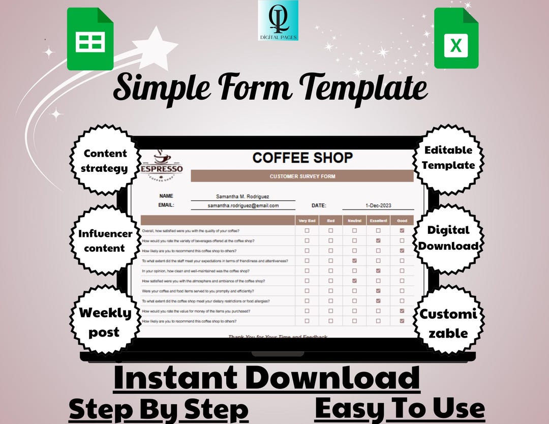 Simple Form Template, Editable Google Sheets, Easy to Use Digital ...