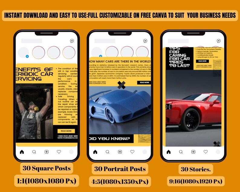 Mechanic Instagram Templates: Auto Repair Canva Social Media (digital ...