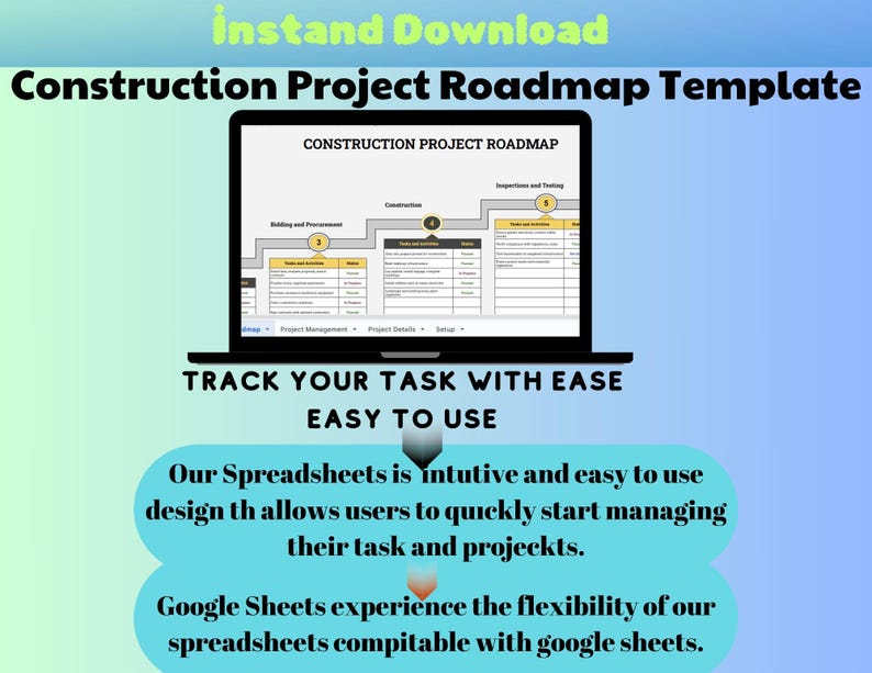 Construction Project Roadmap Template: Editable Google Sheets (digital ...