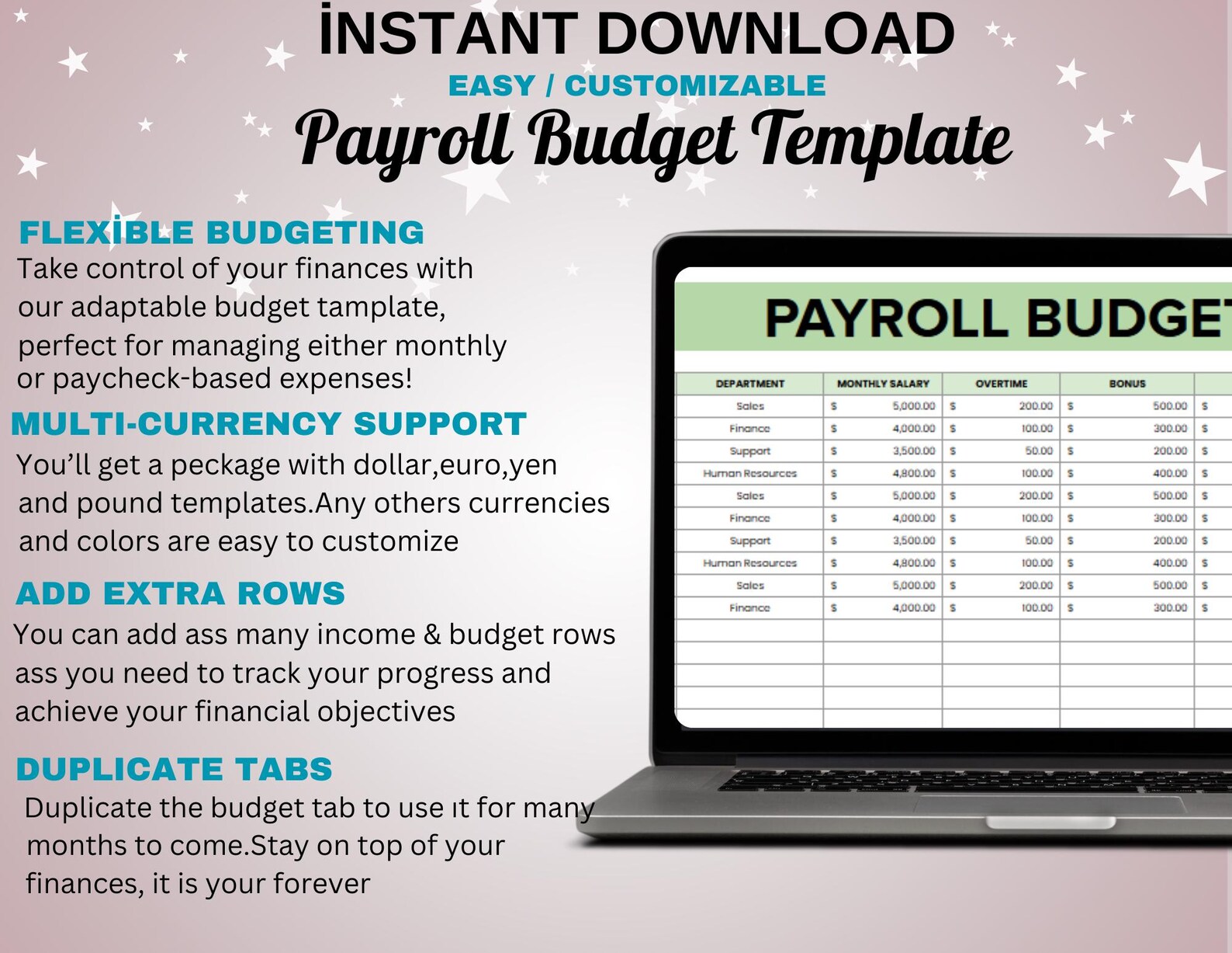 Payroll Budget Template | Employee Salary and Benefits Tracking ...