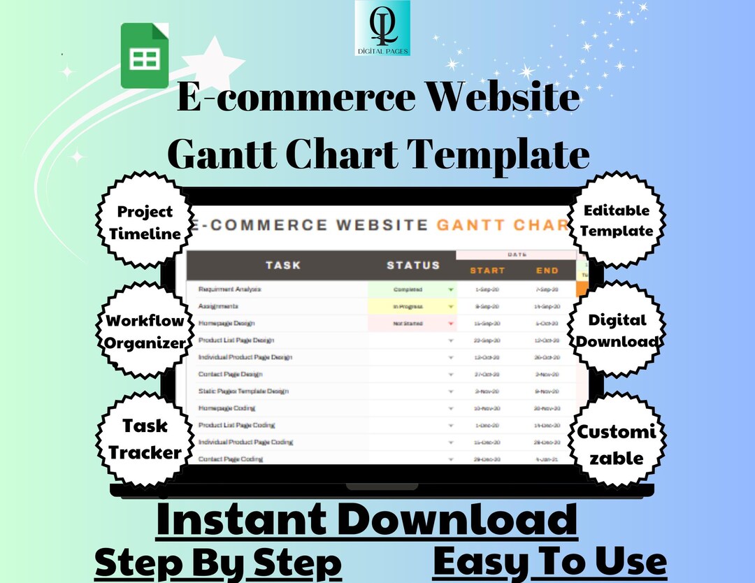 E-commerce Website Gantt Chart Template, Editable Google Sheets ...