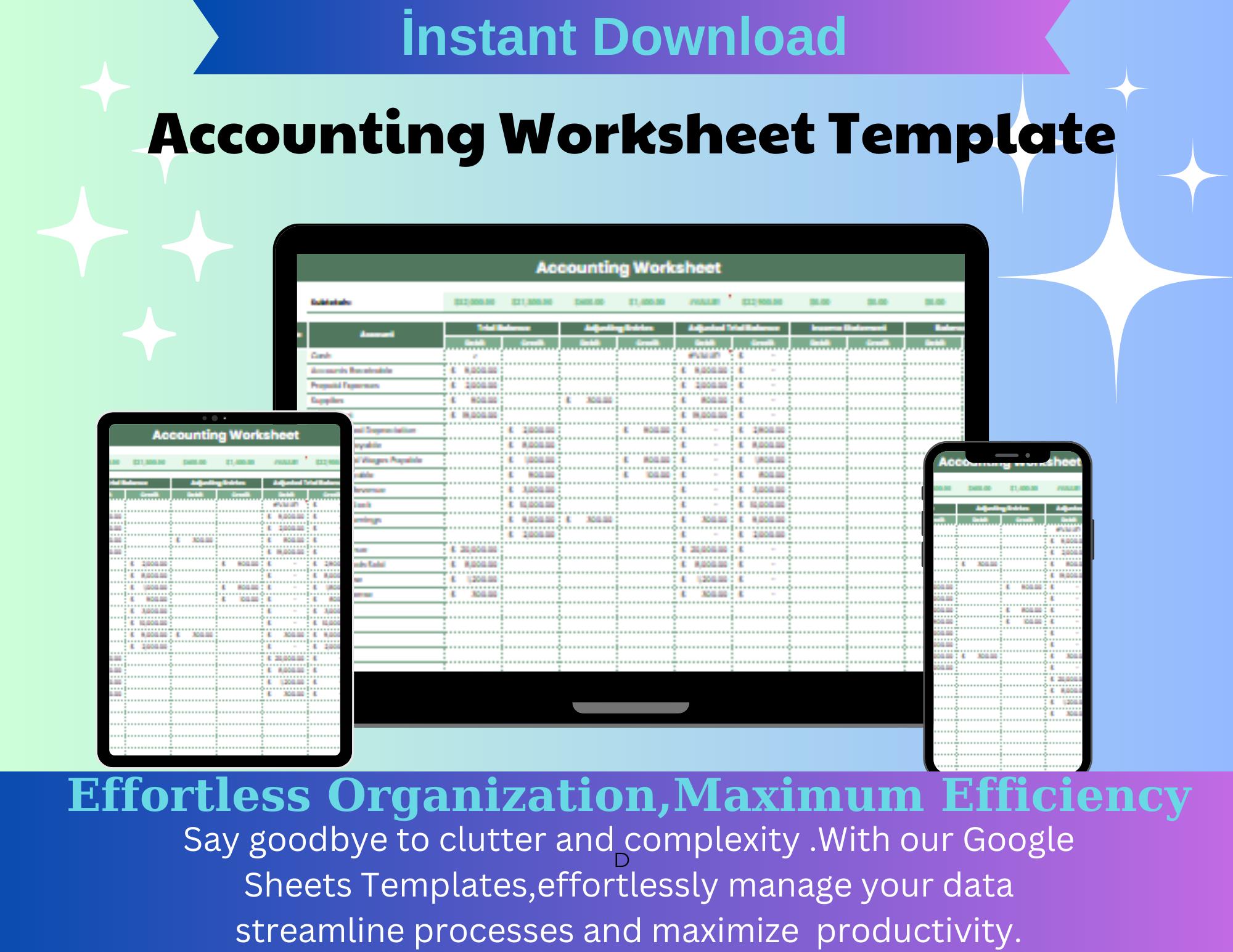 Accounting Worksheet Template, Editable Google Sheets, Comprehensive ...