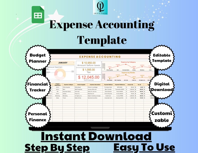 Expense Accounting Template: Editable Google Sheets (digital Download ...