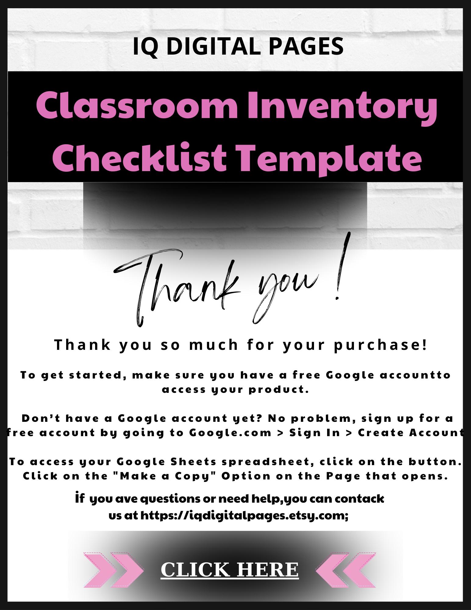Classroom Inventory Checklist Template, Editable Google Sheets, Digital ...