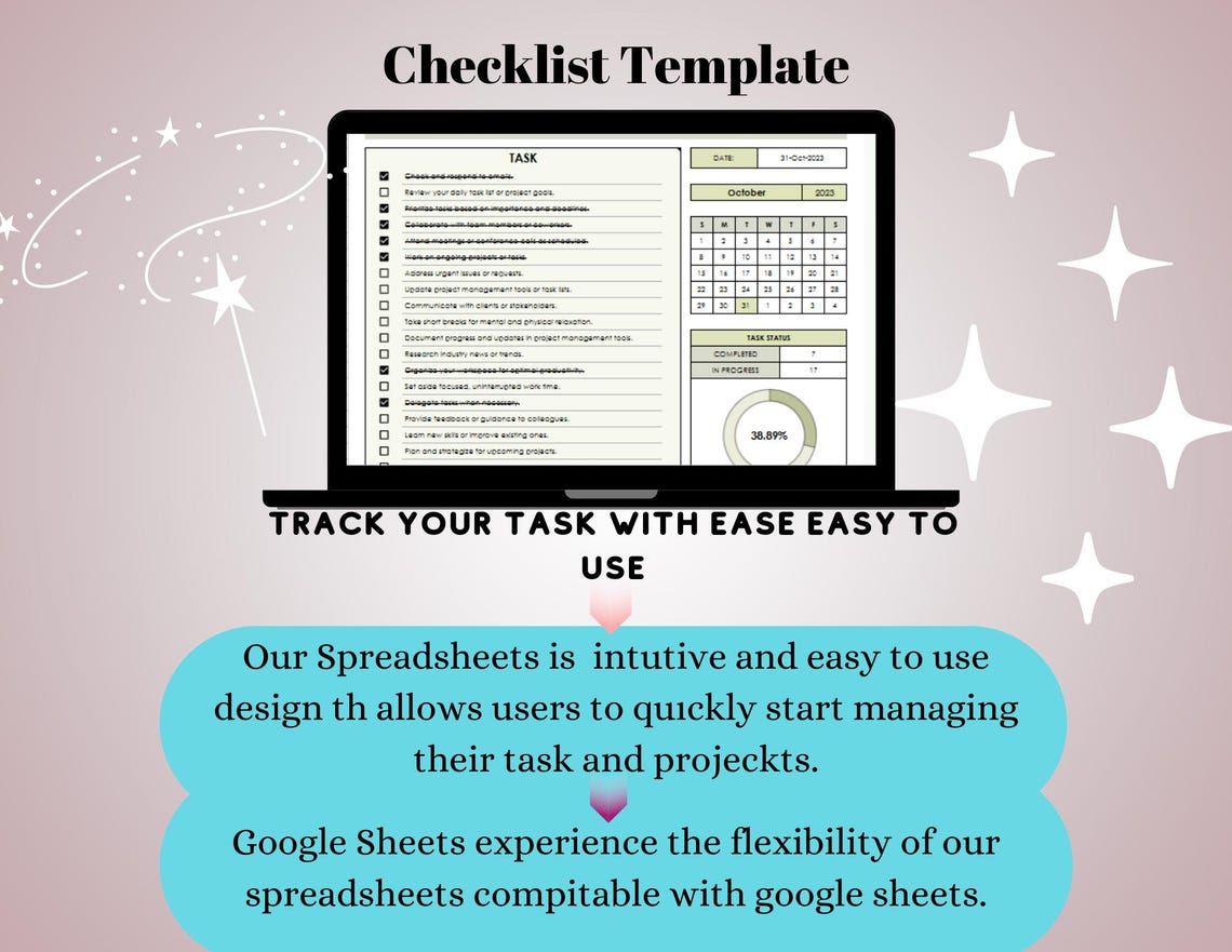 Checklist Template | Google Sheets |organize Tasks&to-dos | Easy to ...