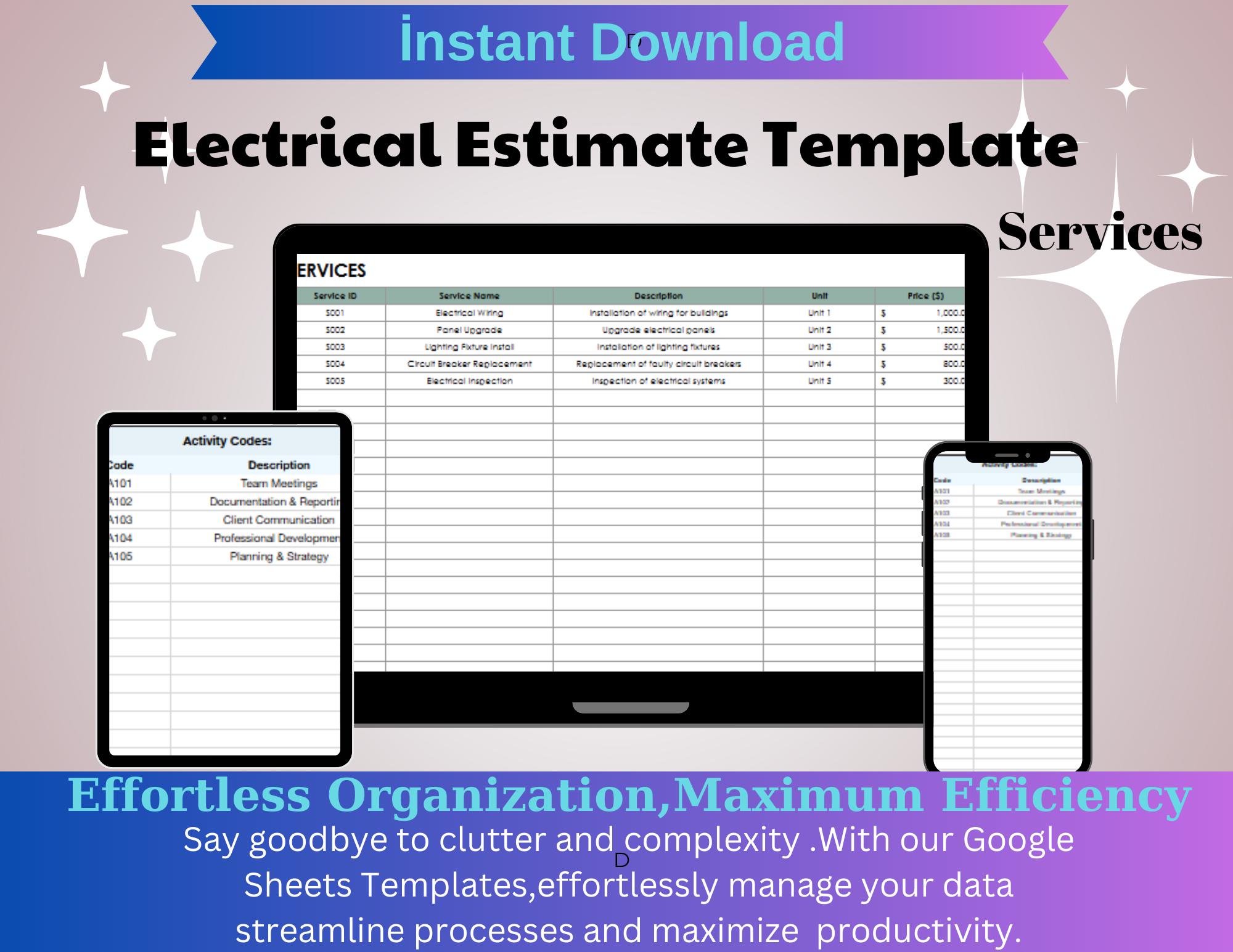 Electrical Estimate Template, Editable Google Sheets, Easy to Use Digital Download for ...