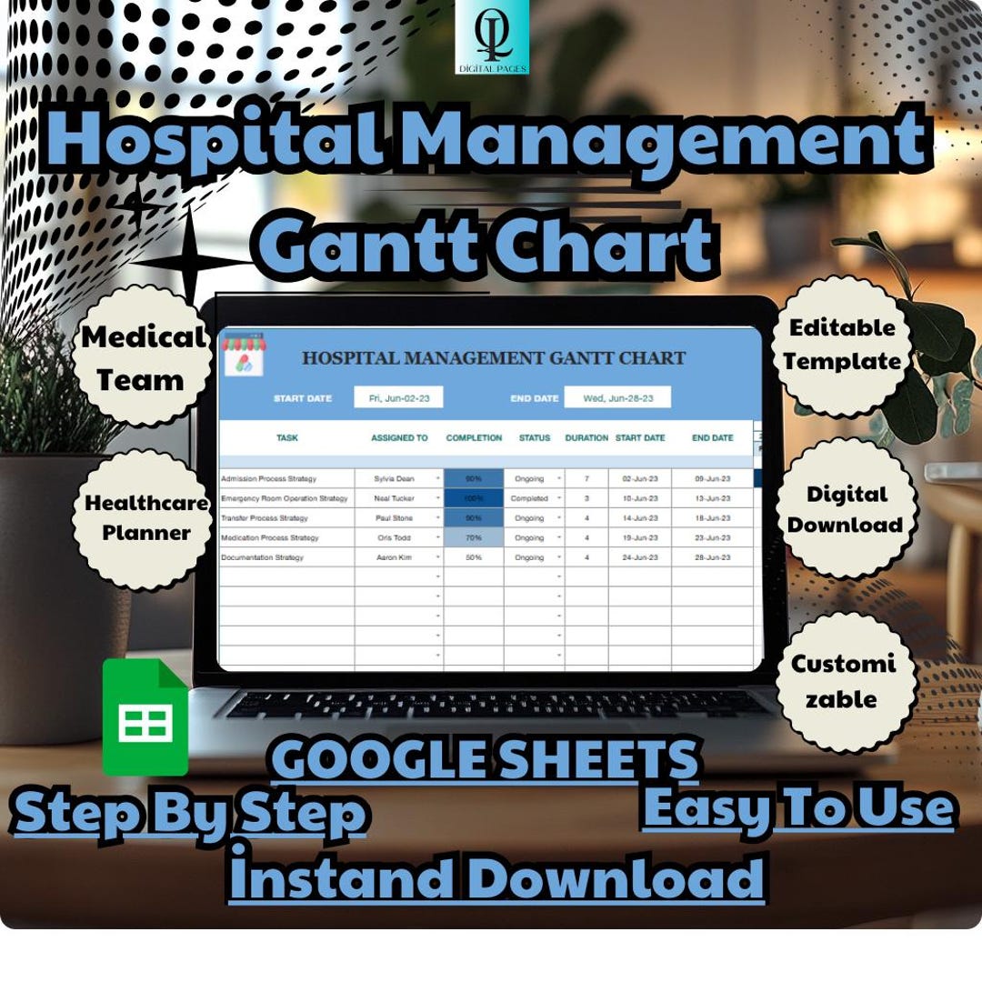 Hospital Management Gantt Chart, Editable Google Sheets, Digital ...