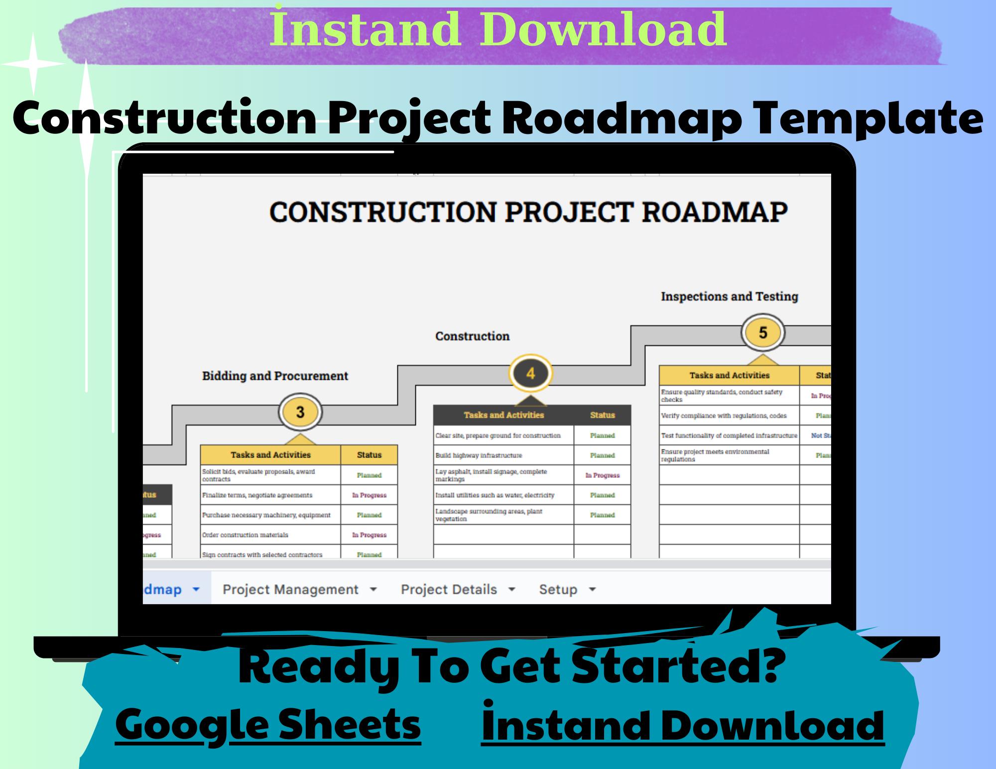 Construction Project Roadmap Template: Editable Google Sheets (digital ...