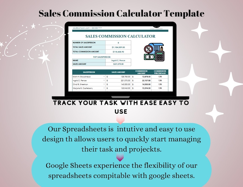 Sales Commission Calculator Template: Editable Google Sheets (digital ...