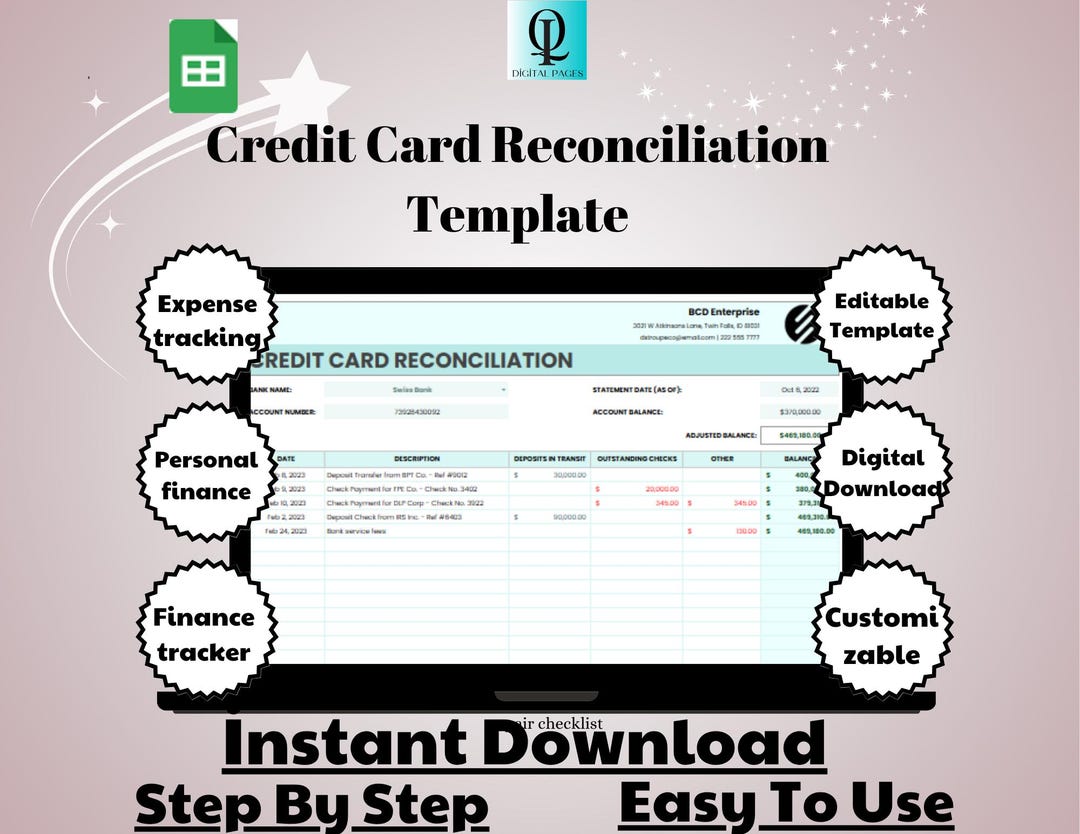 Credit Card Reconciliation Template, Editable Google Sheets, Digital ...