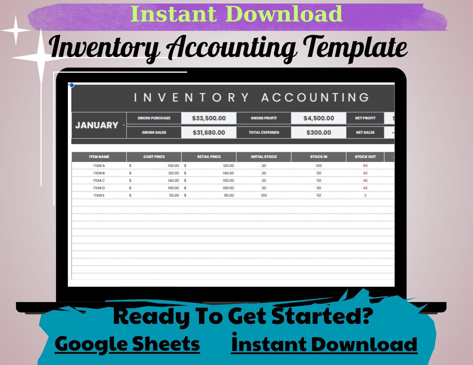 Inventory Accounting Template, Editable Google Sheets, Stock Tracker ...