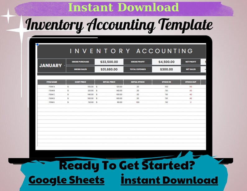 Inventory Accounting Template, Editable Google Sheets, Stock Tracker ...