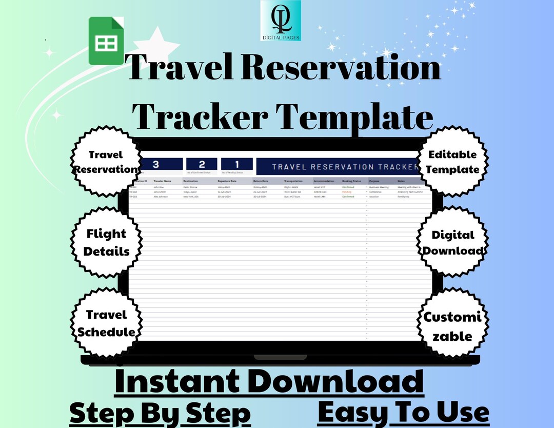 Travel Reservation Tracker Template, Editable Google Sheets, Digital ...