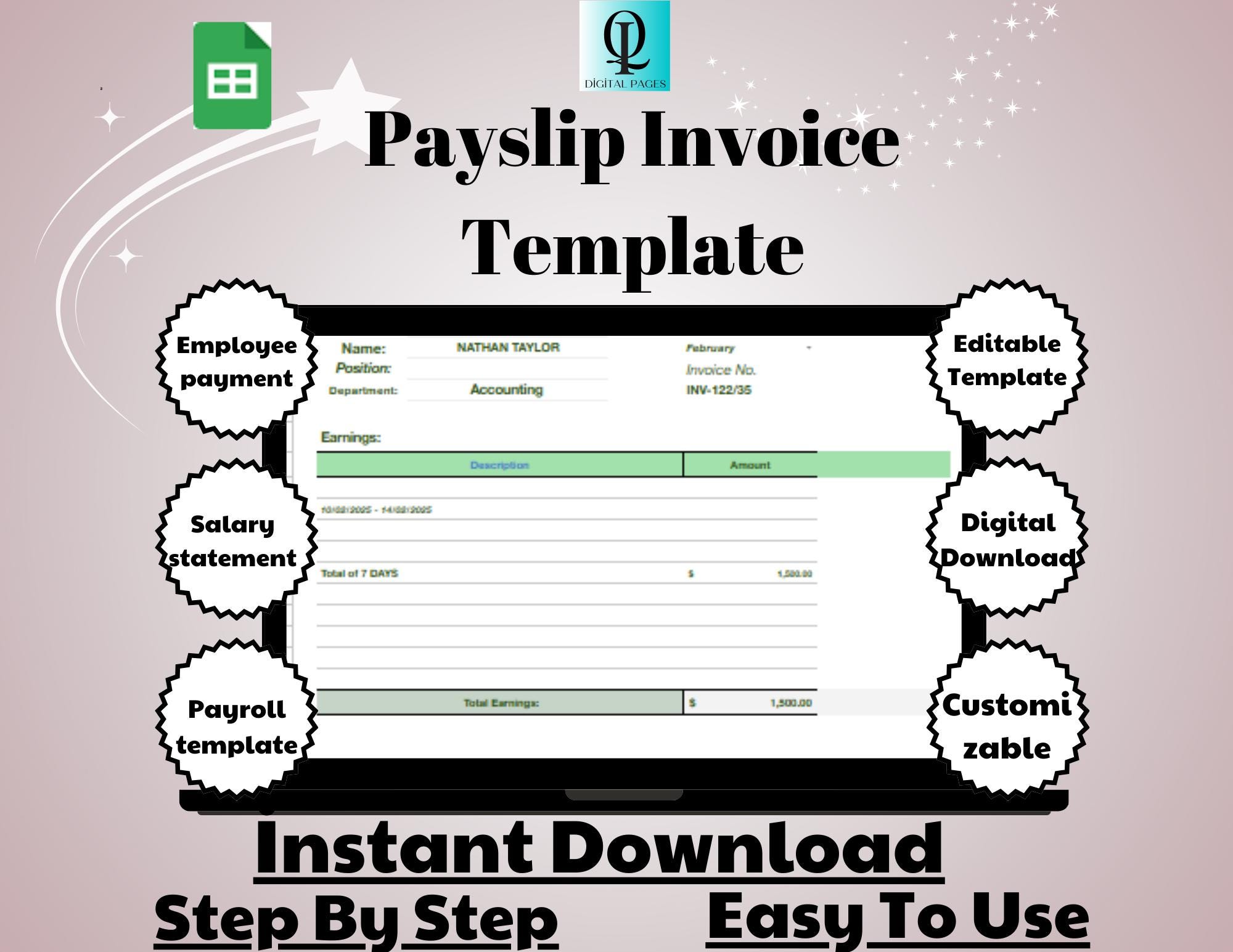 Payslip Invoice Template: Editable Employee Salary Slip (digital ...