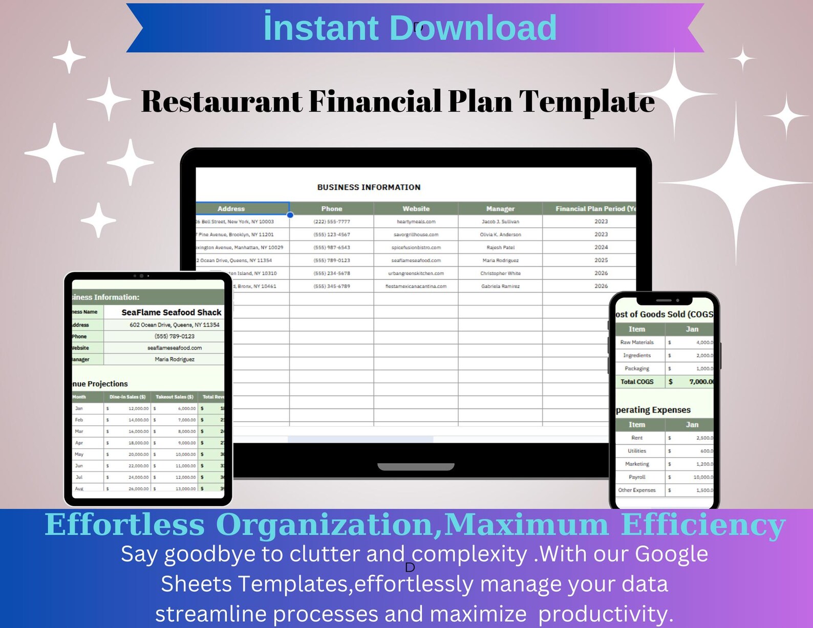 Restaurant Financial Plan Template|google Sheets|budgeting&forecasting ...