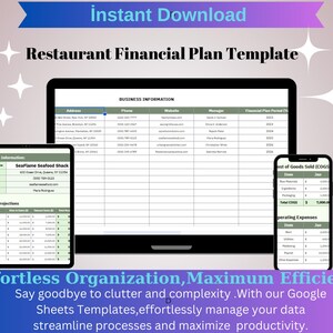 Restaurant Financial Plan Template|google Sheets|budgeting&forecasting ...