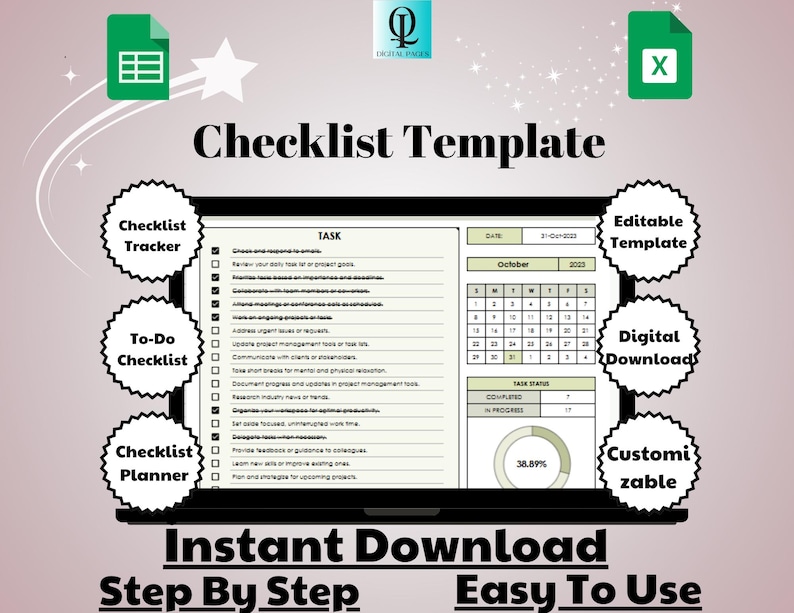 Checklist Template | Google Sheets |organize Tasks&to-dos | Easy to ...