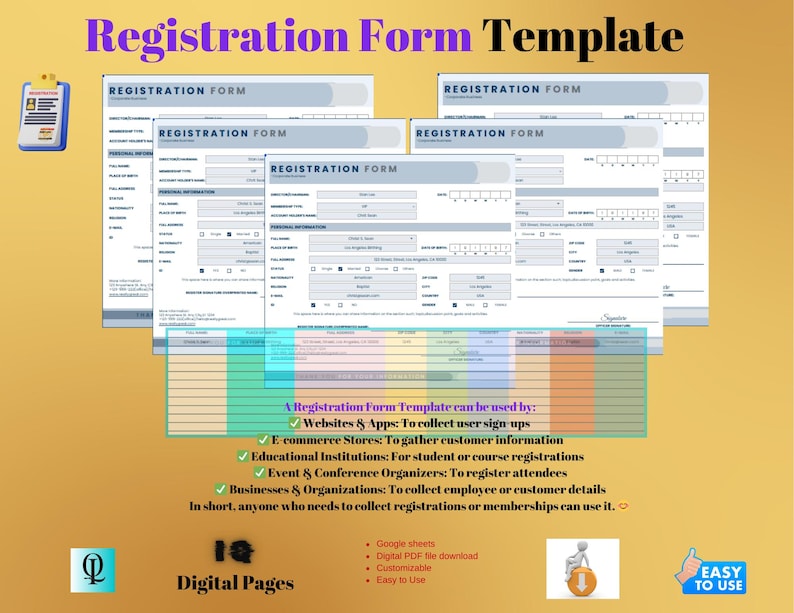 Registration Form Template, Digital Download, Editable & Easy to Use ...