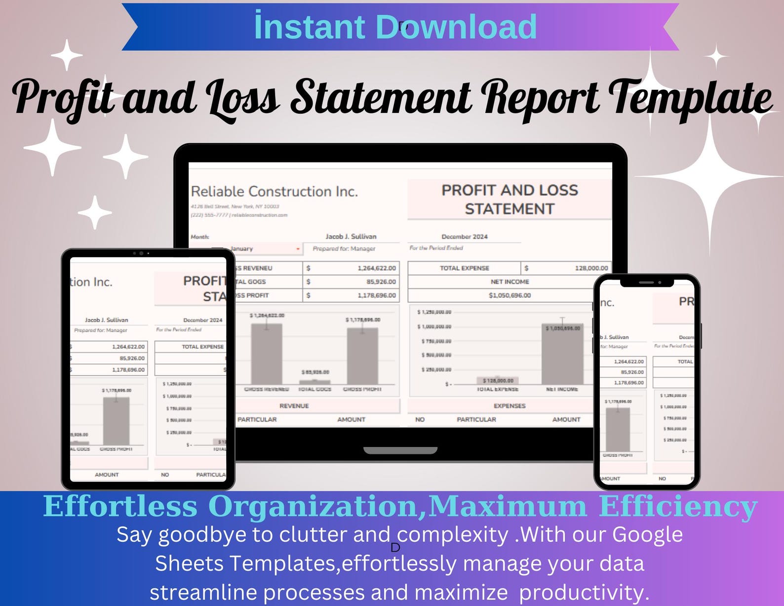 Profit and Loss Statement Template: Editable Google Sheets Financial ...