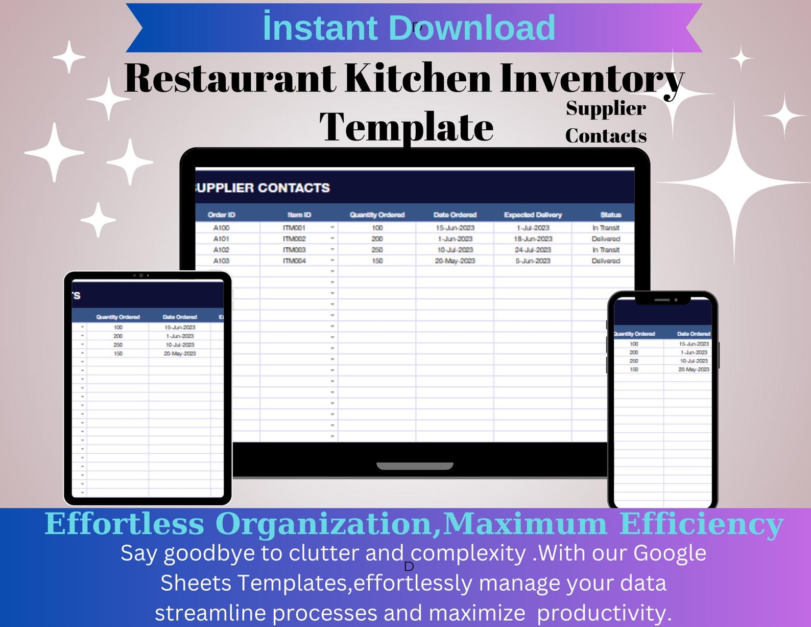 Restaurant Kitchen Inventory Template, Editable Google Sheets, Digital ...
