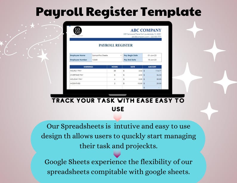 Payroll Register Template, Editable Excel & Google Sheets, Employee ...