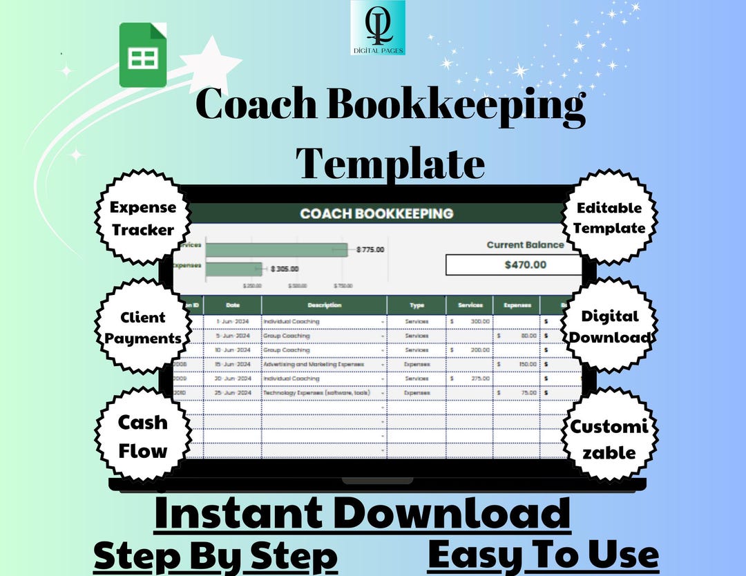 Coach Bookkeeping Template: Editable Google Sheets (digital Download ...