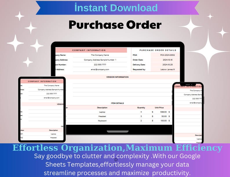 Purchase Order Template, Digital Download, Editable PO Form, Small ...